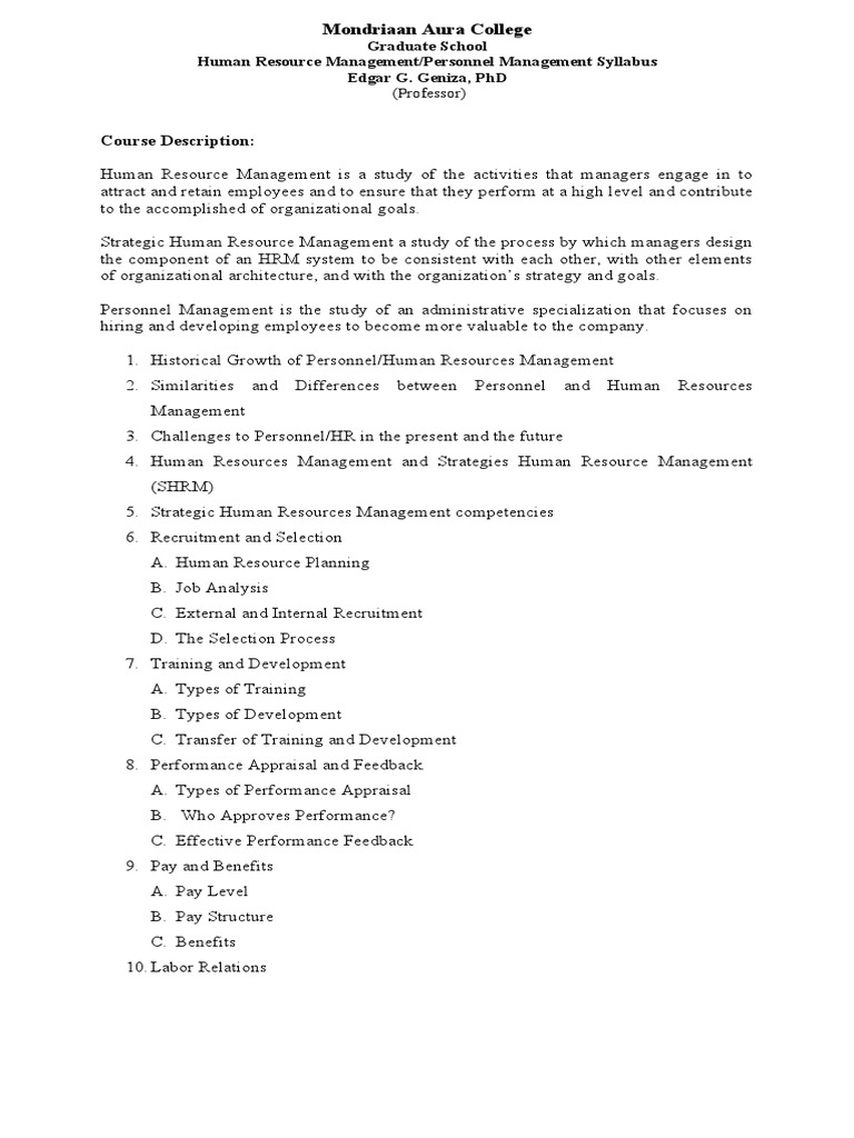 Human Resource Management Syllabus | PDF | Career & Growth