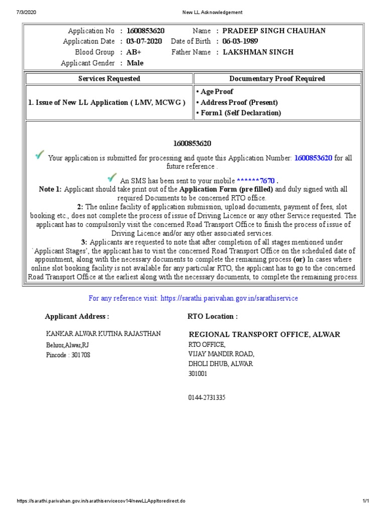 For Any Reference Visit: Https://sarathi - Parivahan.gov - In ...