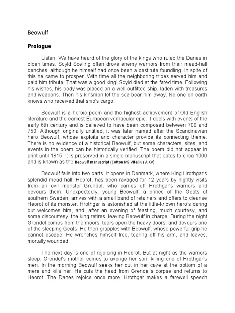 Beowulf: Prologue | PDF | Beowulf | English Heroic Legends