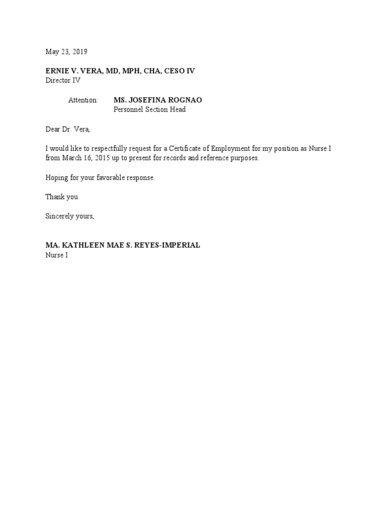 Letter Request-COE | PDF | Wellness