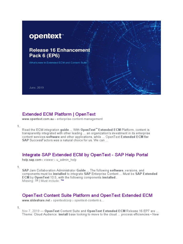 Extended Ecm Platform Opentext Enterprise Content Management Pdf