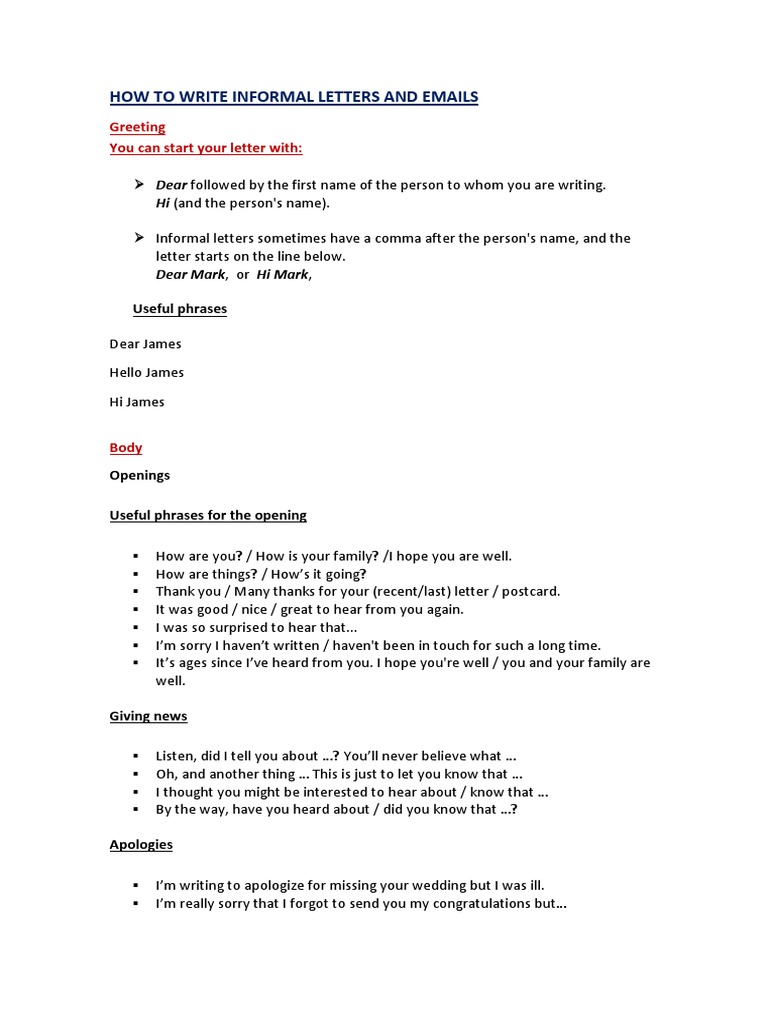 B1.2 - How To Write Informal Letters and Emails PDF | PDF