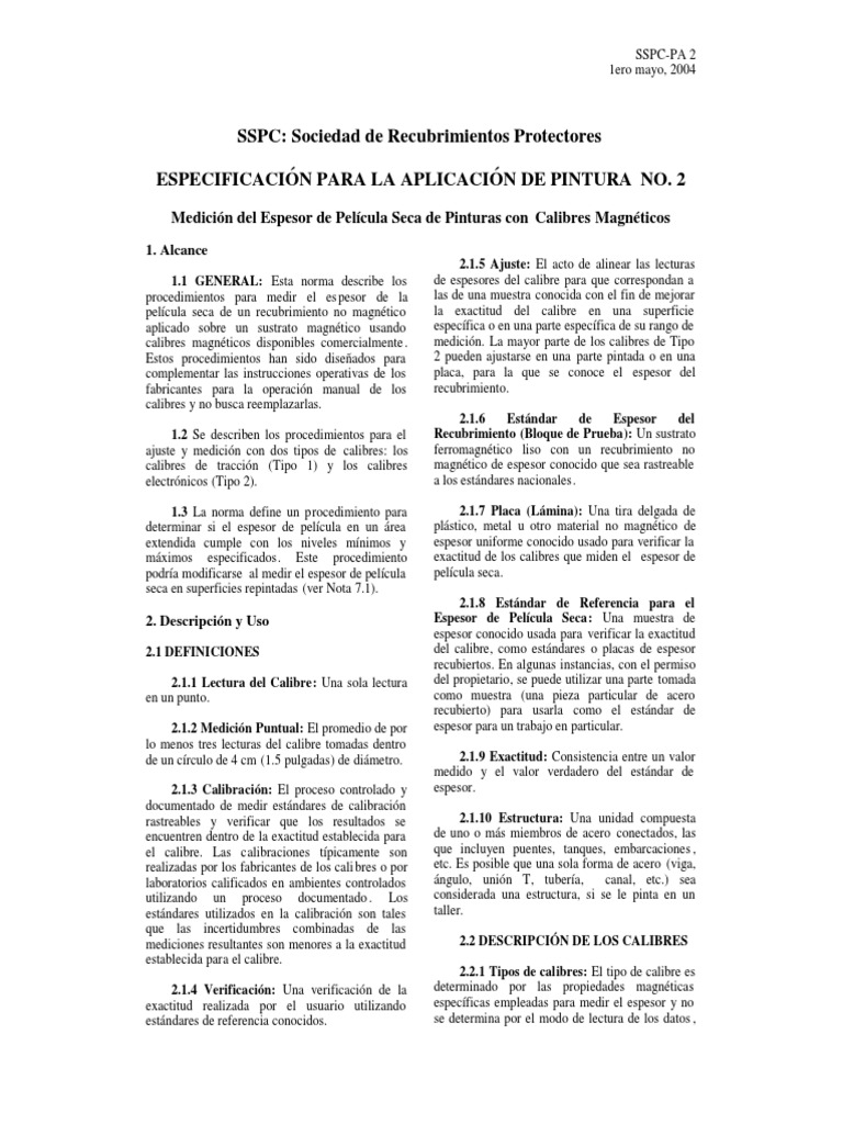 SSPC PA2 1 Espanol PDF | PDF | Calibración | Revestimiento