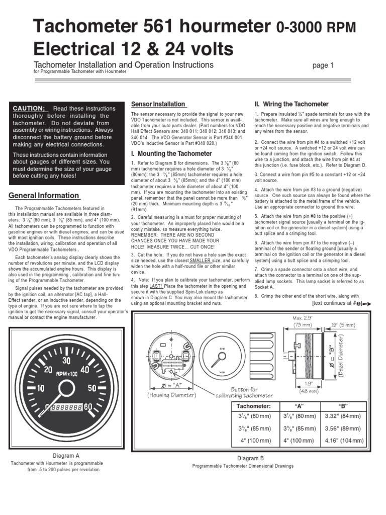 Programmable Tachometer Installation Instructions | PDF | Electrical ...