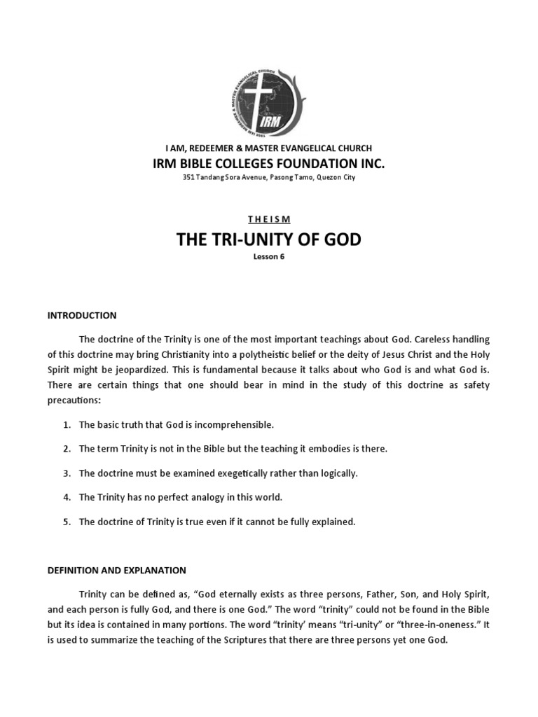The Doctrine of the Trinity: A Lesson on the Tri-Unity of God | PDF ...