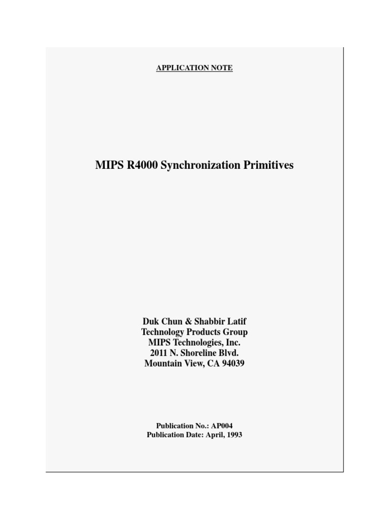 MIPS R4000 Synchronization Primitives: Application Note | PDF | Cpu Cache | Computer Data