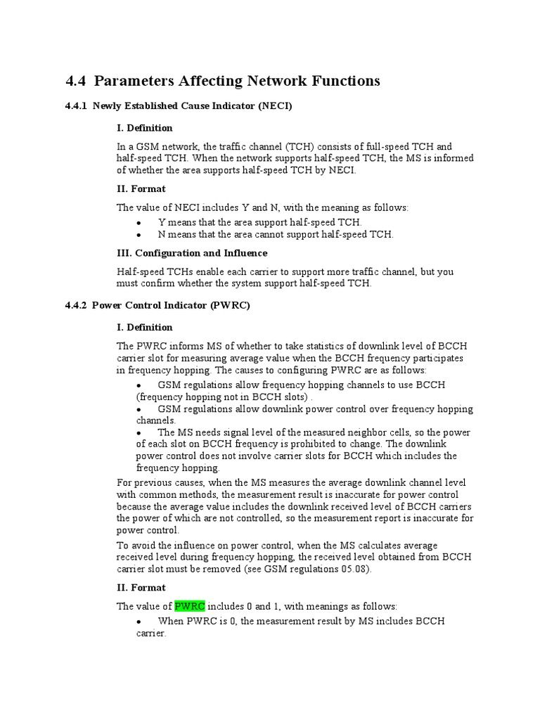 Network Function Parameters Overview | PDF | Radio | Gsm