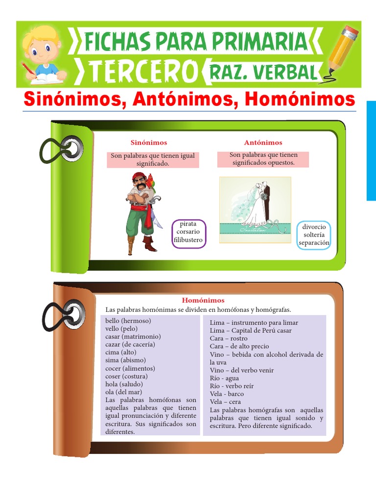Sinónimos Antónimos y Homónimos para Tercer Grado de Primaria PDF | PDF ...
