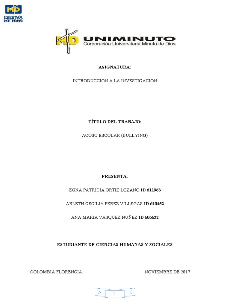 Proyecto de Investigacion. Acoso Escolar (Bullying) | PDF | Violencia ...