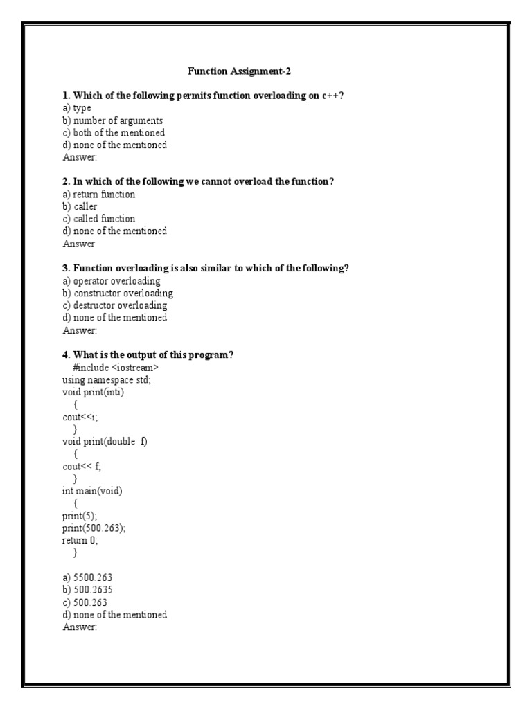 Function Assignment-2 | PDF | Parameter (Computer Programming) | Subroutine Function Assignment-2 | PDF | Parameter (Computer Programming) | Subroutine