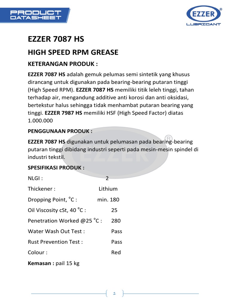 Grease EZZER 7087 HS untuk Bearing Tinggi | PDF