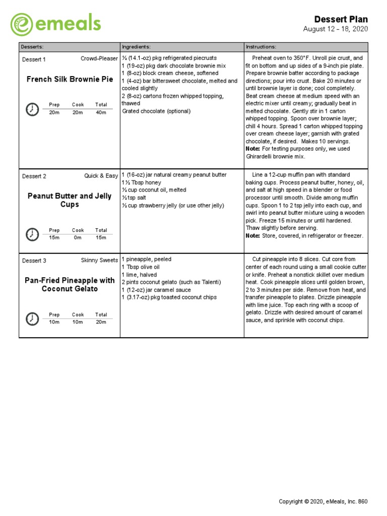 Emeals Dessert Plan 860 PDF | PDF | Desserts | Fruit Preserves