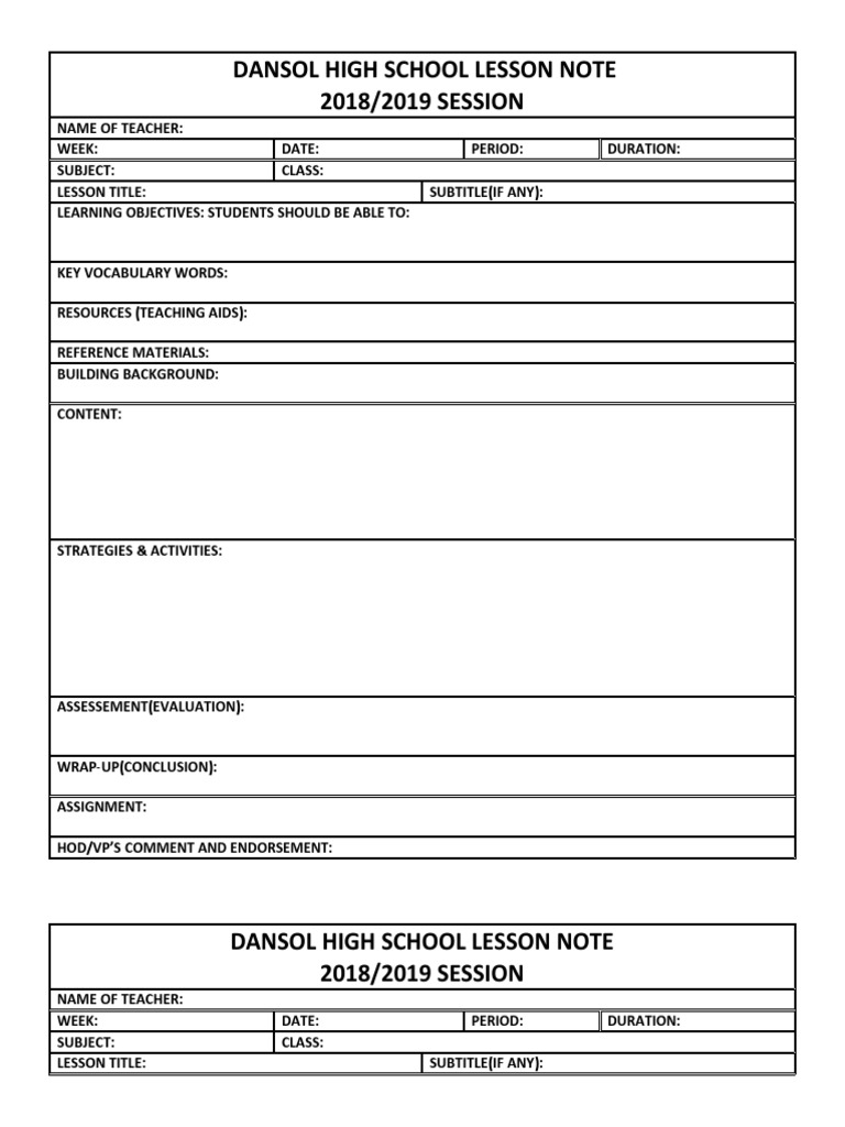 Edidot High School Lesson Note 2020-2021 Session | PDF | Vocabulary ...