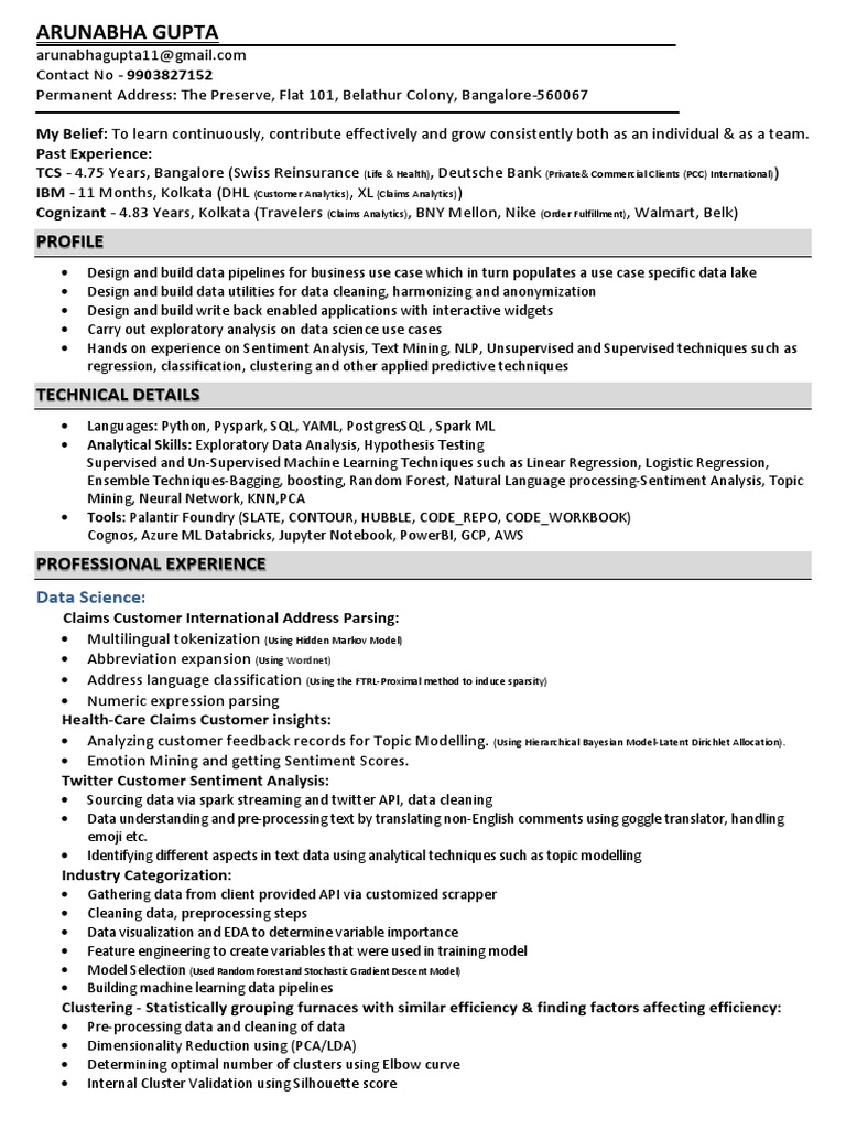 Arunabha Gupta: Profile | PDF | Analytics | Machine Learning