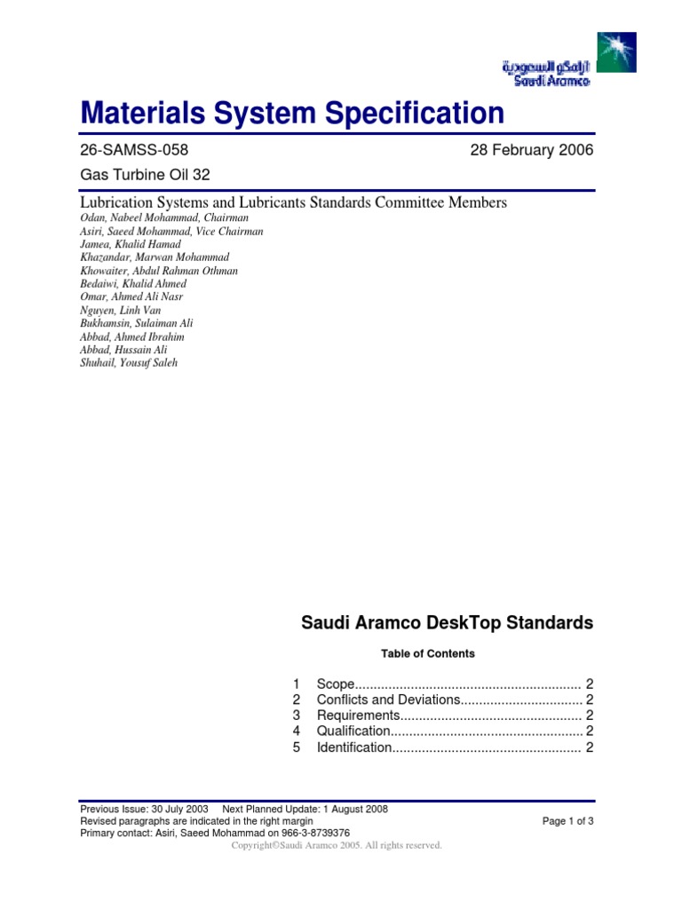 Materials System Specification | PDF | Motor Oil | Chemical Substances