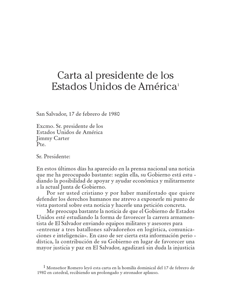 Carta Al Presidente de Los EEUU | PDF | El Salvador | Democracia