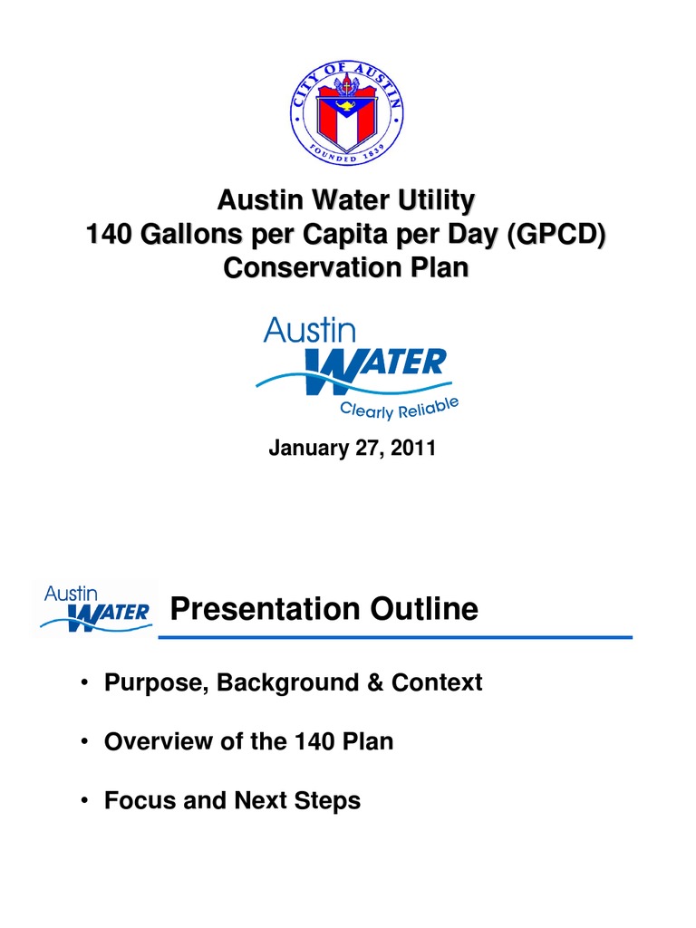 Austin Water Utility 140 Gallons Per Capita Per Day (GPCD) Conservation ...