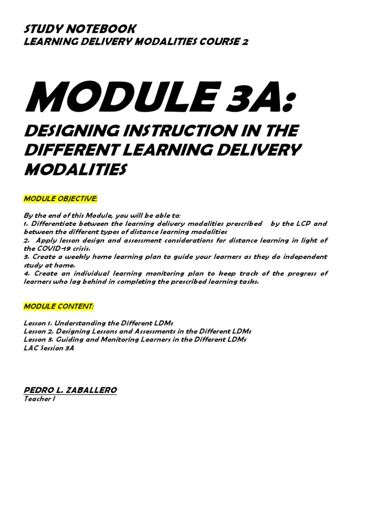 PEDROModule 3A Study Notebook | PDF | Educational Assessment | Learning