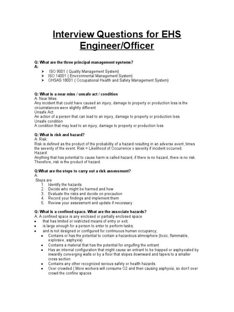 Interview Questions For EHS Engineer | Download Free PDF | Personal ...