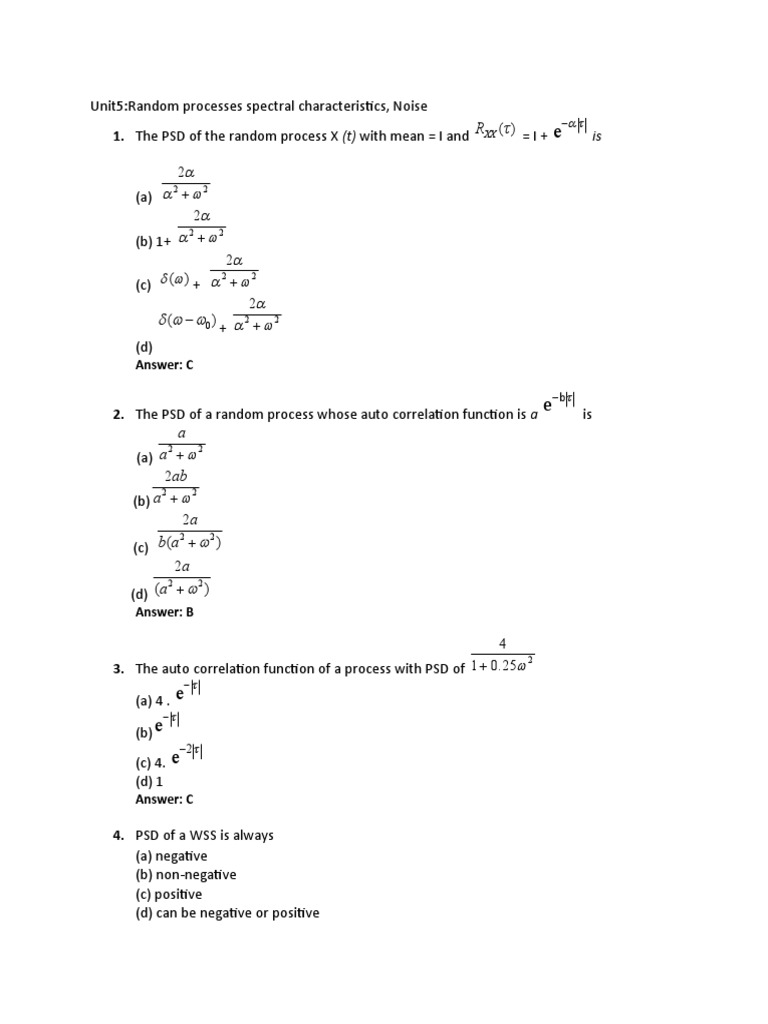 The PSD of The Random Process X (T) With Mean I and | PDF | Spectral Density | Applied Mathematics