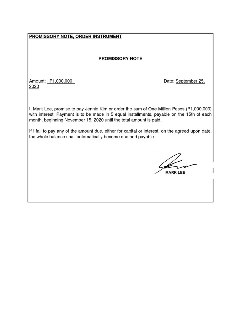 Promissory Note, Order Instrument | PDF | Social Science | Law