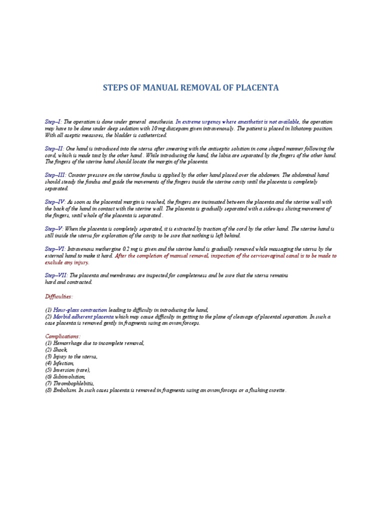 Steps of Manual Removal of Placenta | PDF