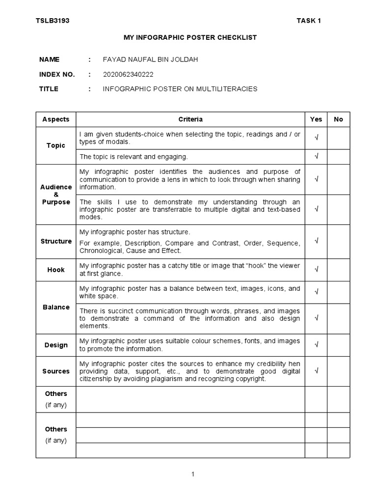TSLB3193 Task 1 My Infographic Poster Checklist | PDF