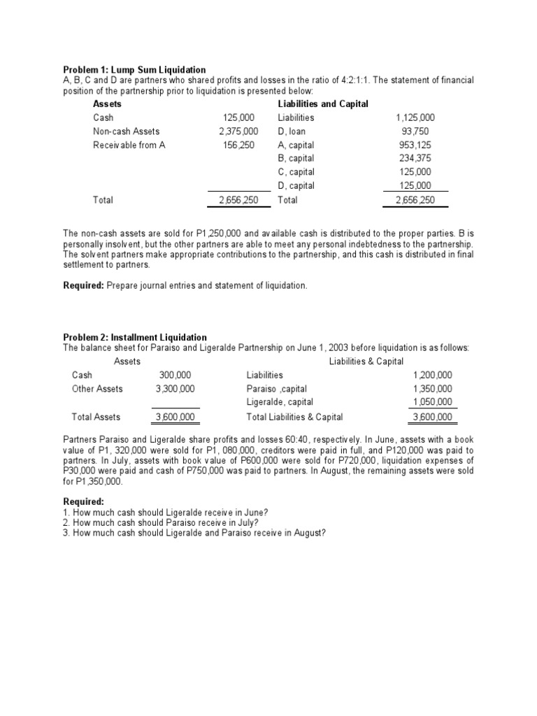 Problem 1: Lump Sum Liquidation | PDF | Liquidation | Income Statement