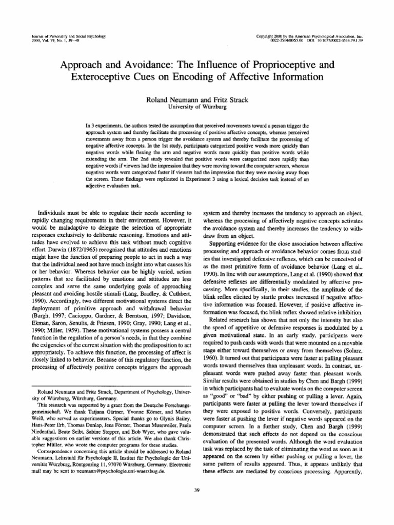 The Influence of Proprioceptive and Exteroceptive Cues On Affective ...