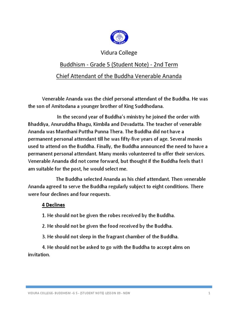 GR 5 - BUDDHISM - Student Note 3 - Chief Attendant of Buddha | PDF ...