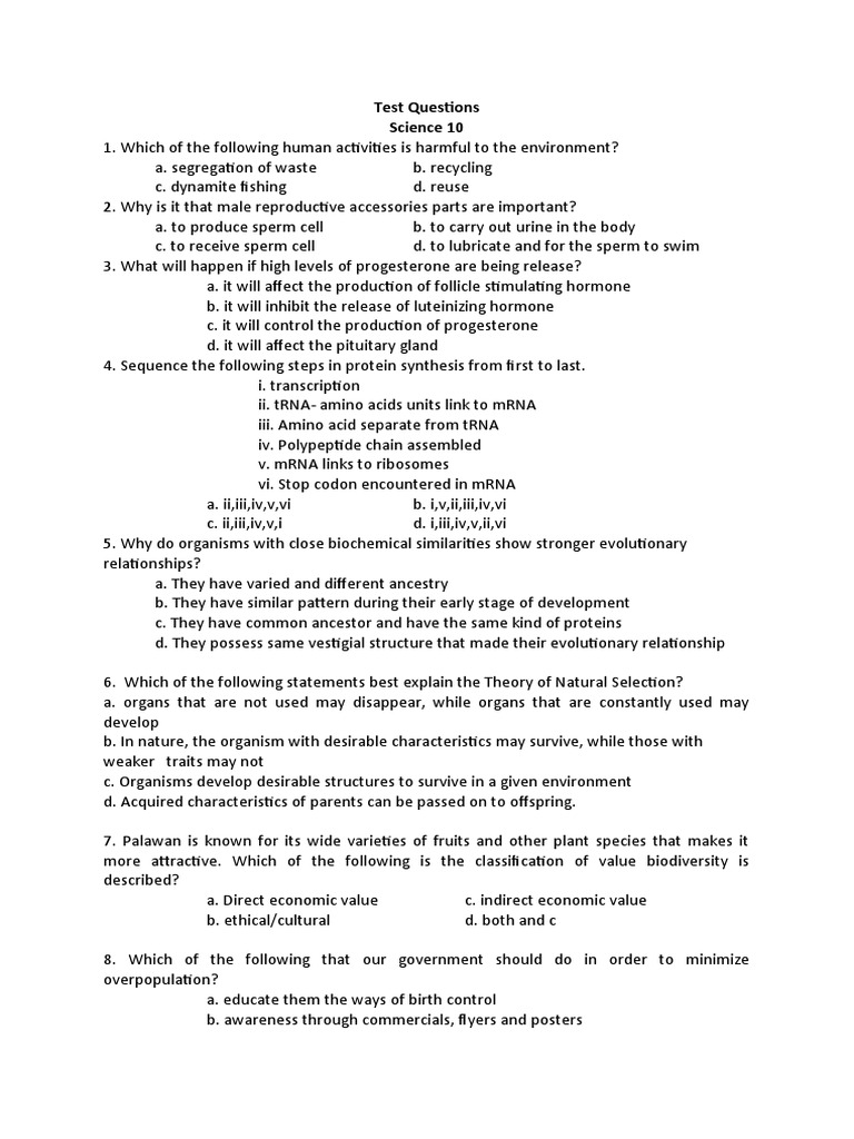 Grade 10 Science NAT Reviewer Questions | PDF | Plate Tectonics | Science