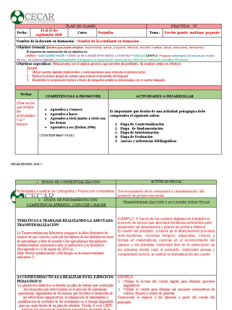 PLAN DE CLASE PRÁCTICA VI Noción Grande, Mediano, Pequeño | PDF | Aprendizaje | Plan de estudios