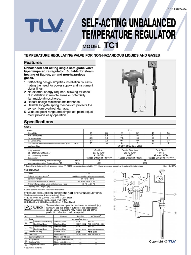TLV Tc1 Self Acting Temperature Regulator Flanged | PDF | Cast Iron | Steel