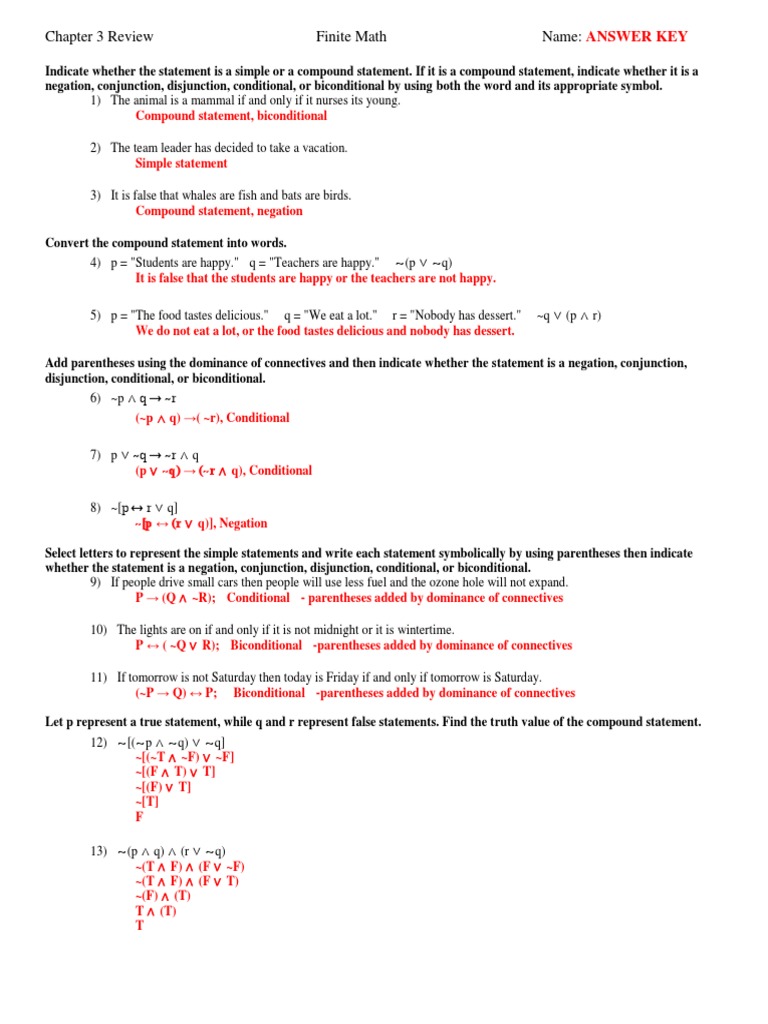 Chapter 3 Review (2014) ANSWER KEY | PDF | Formalism (Deductive) | Logic