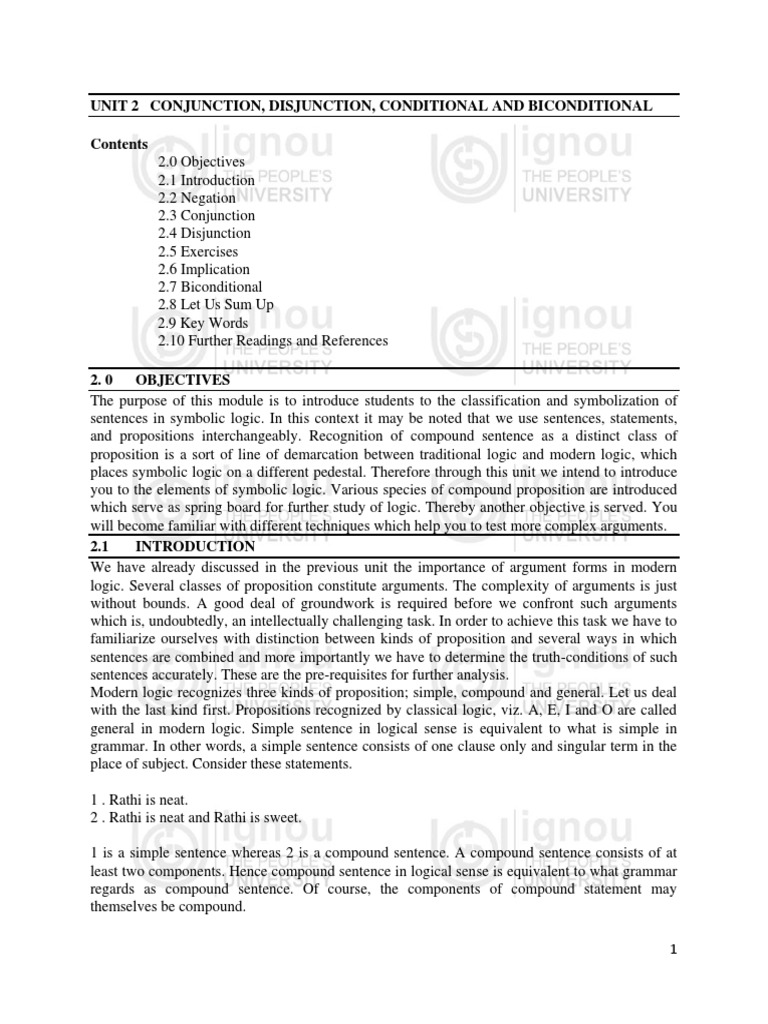 Unit 2 Conjunction, Disjunction, Conditional and Biconditional | PDF ...