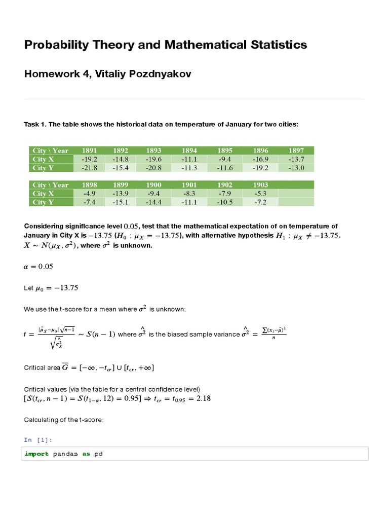 Probability Theory and Mathematical Statistics: Homework 4, Vitaliy ...
