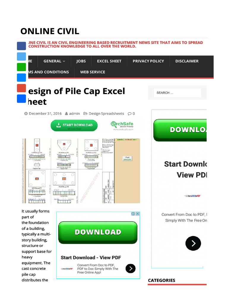 Design of Pile Cap Excel Sheet | PDF | Deep Foundation | Bending