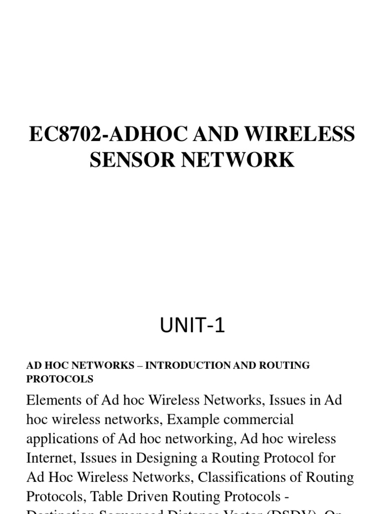ADHOC UNIT-1 Applications PDF | PDF | Wireless Ad Hoc Network | Wireless Sensor Network