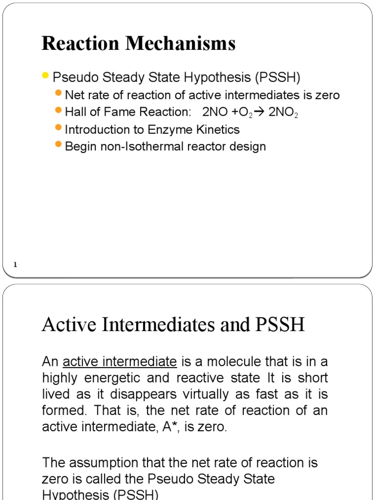 Reaction Mechanisms: Pseudo Steady State Hypothesis (PSSH) | PDF ...
