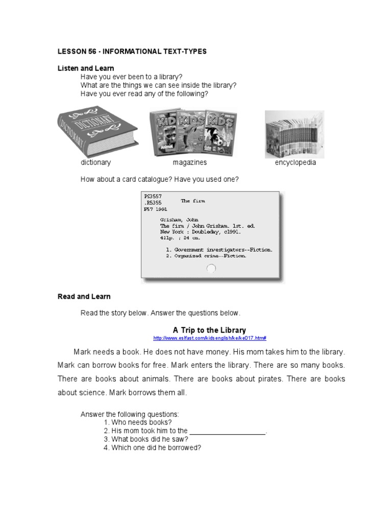 Lesson 56 - Informational Text-Types Listen and Learn: A Trip To The ...