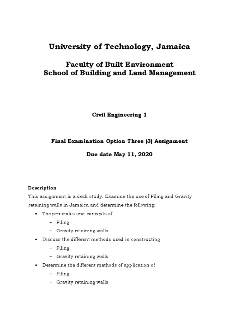 UTech FBE SBLM Civil Eng 1 Assignment-Final Exam OPT 3 Jan 2020 | PDF ...