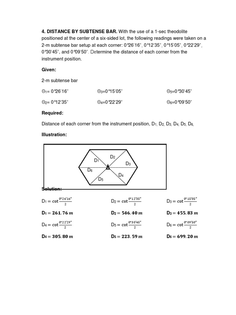 DISTANCE BY SUBTENSE BAR. With The Use of A 1-Sec Theodolite | PDF