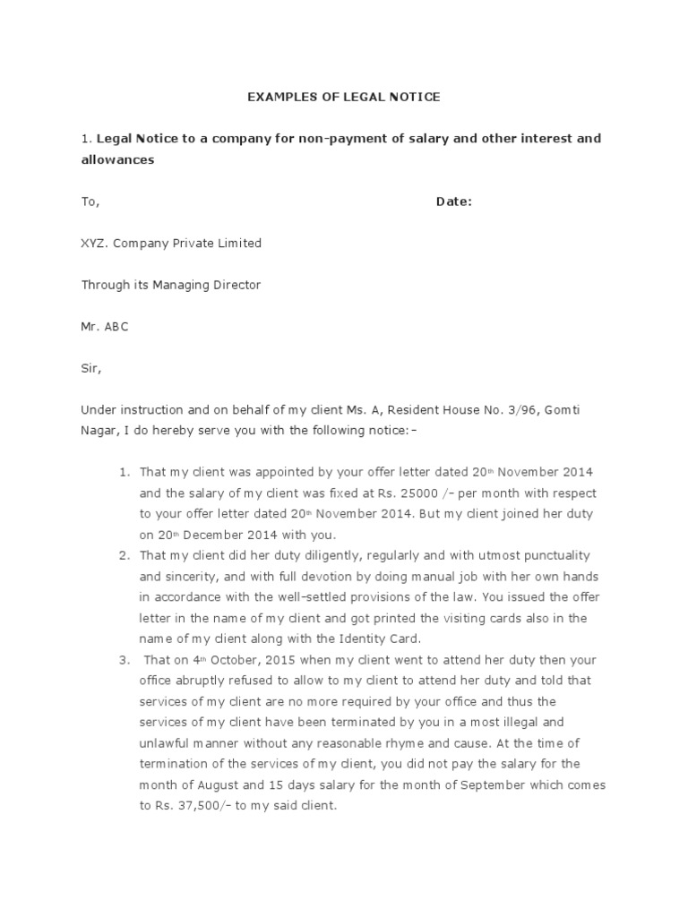 Example of Legal Notices | PDF | Cheque | Lawsuit