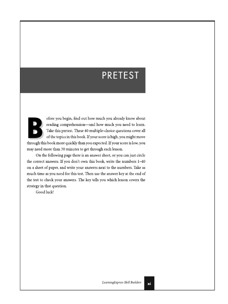 Reading Comprehension Pre-Test PDF | PDF