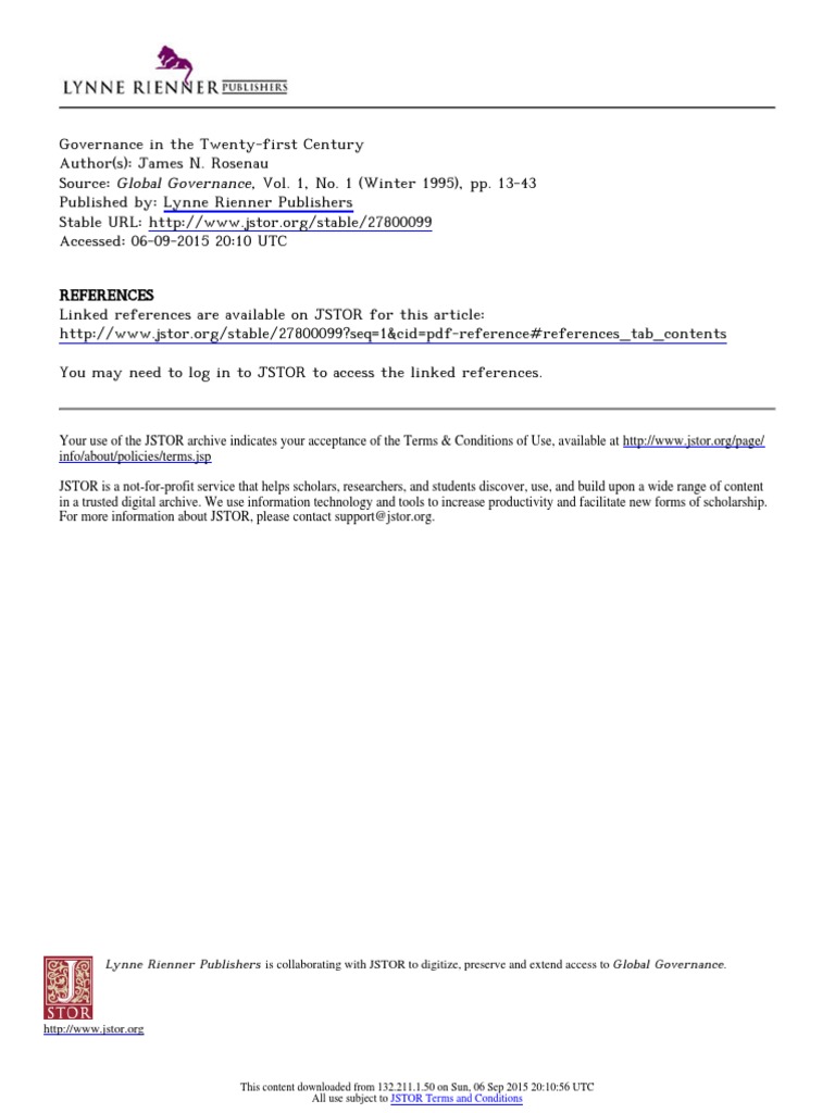 James Rosenau - Governance in The Twenty-First Century (1995) | PDF ...