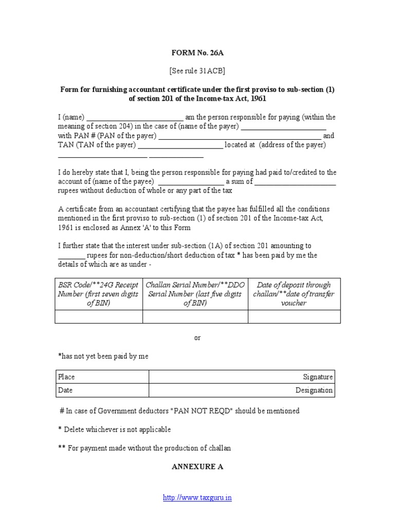 FORM No. 26A | PDF | Taxation | Payments