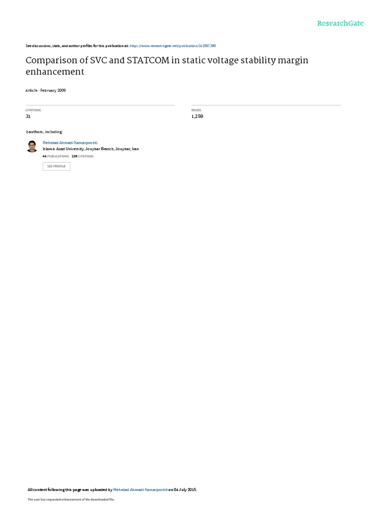 Comparison of SVC and STATCOM in Static Voltage ST | PDF | Electrical ...