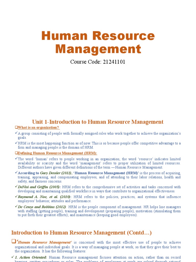 Human Resource Management UNIT 1 | Download Free PDF | Human Resource ...