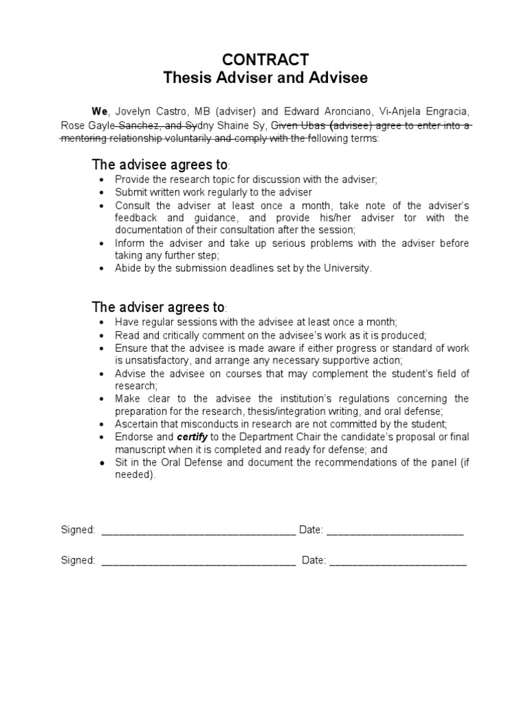 Contract Thesis Adviser and Advisee: The Advisee Agrees To | PDF