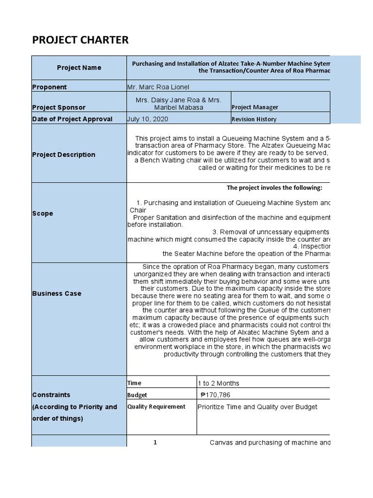Project Charter Form | PDF | Pharmacy | Business